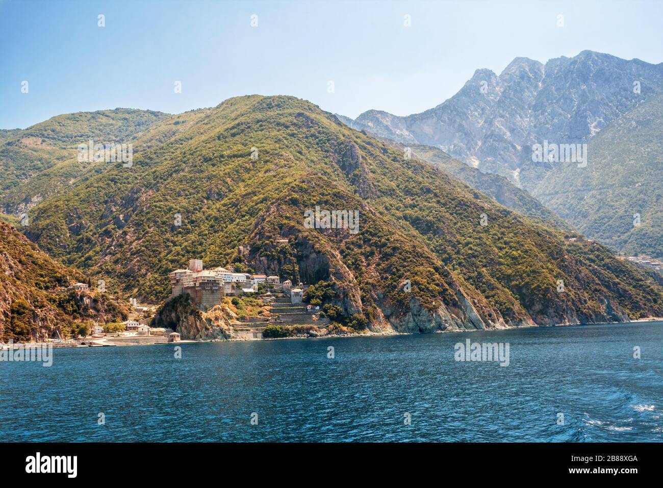 Mount Athos and Monastery of St. Dionysius in Greece, Chalkidiki Stock ...