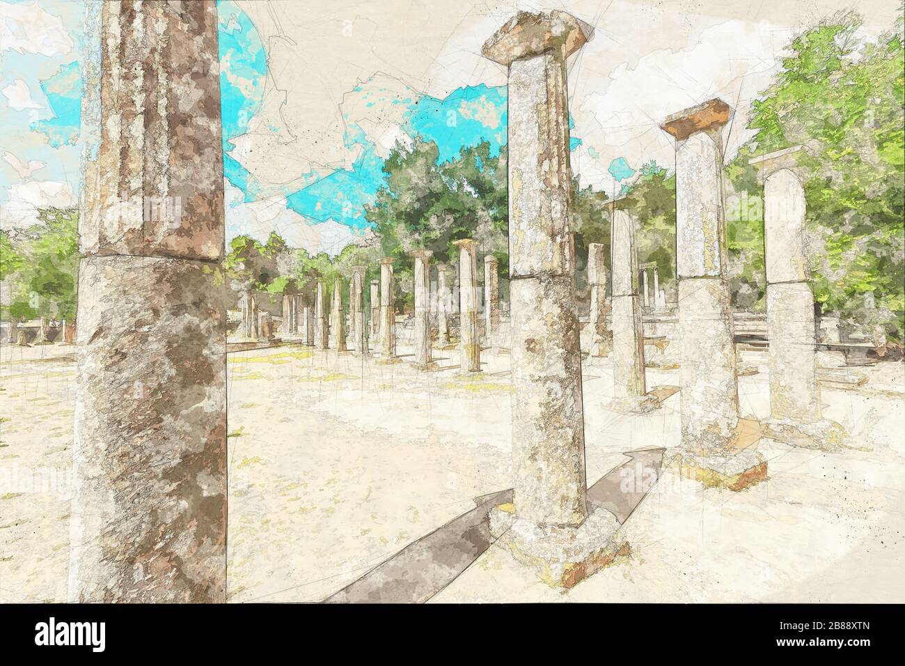 ruins in Ancient Olympia, Elis, Peloponnes, Greece Stock Photo - Alamy