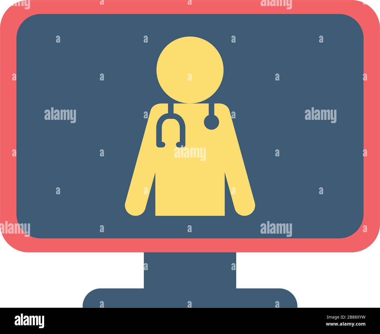 Avatar doctor with stethoscope inside computer flat style icon vector ...