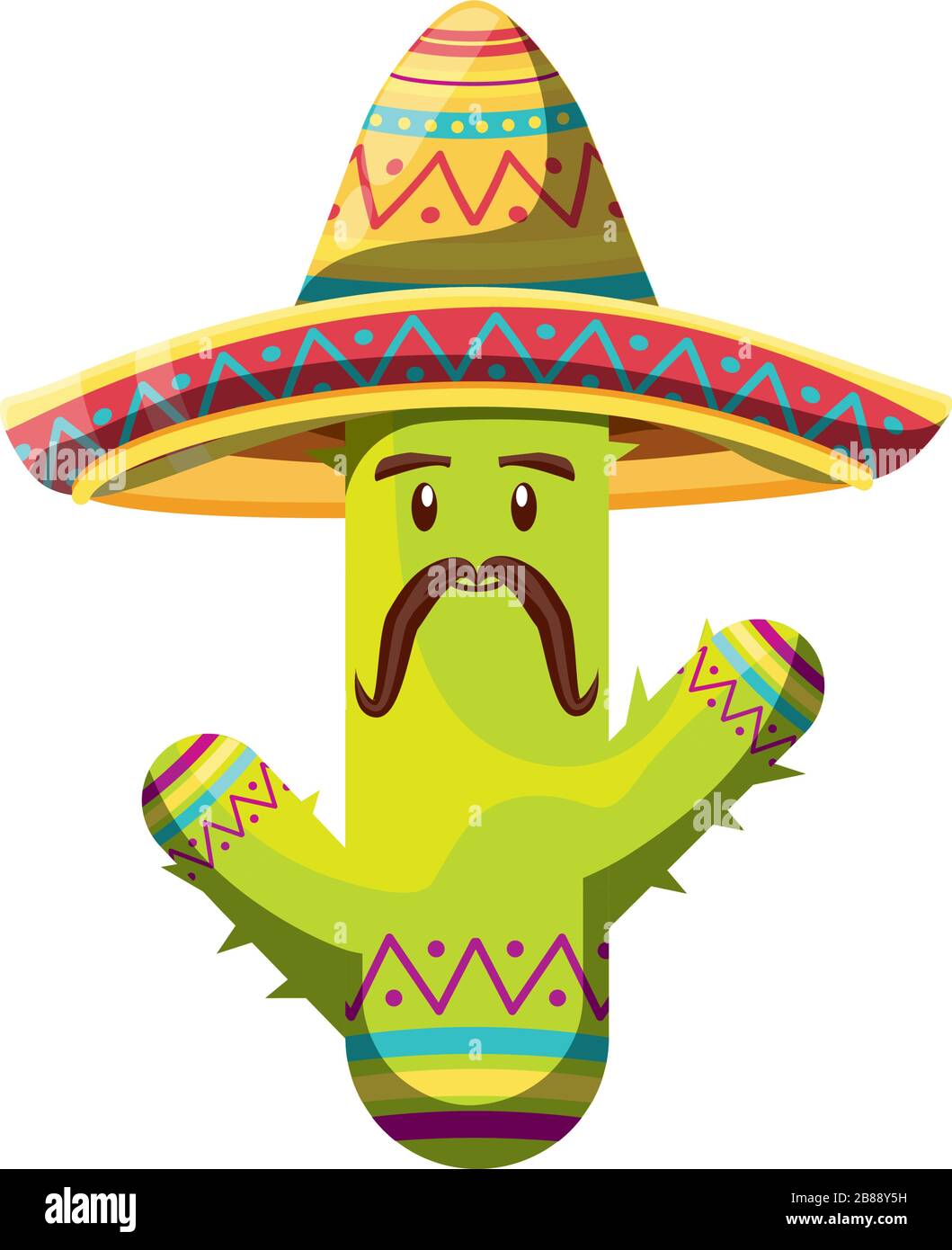 cute cactus with mexican hat on white background vector illustration ...