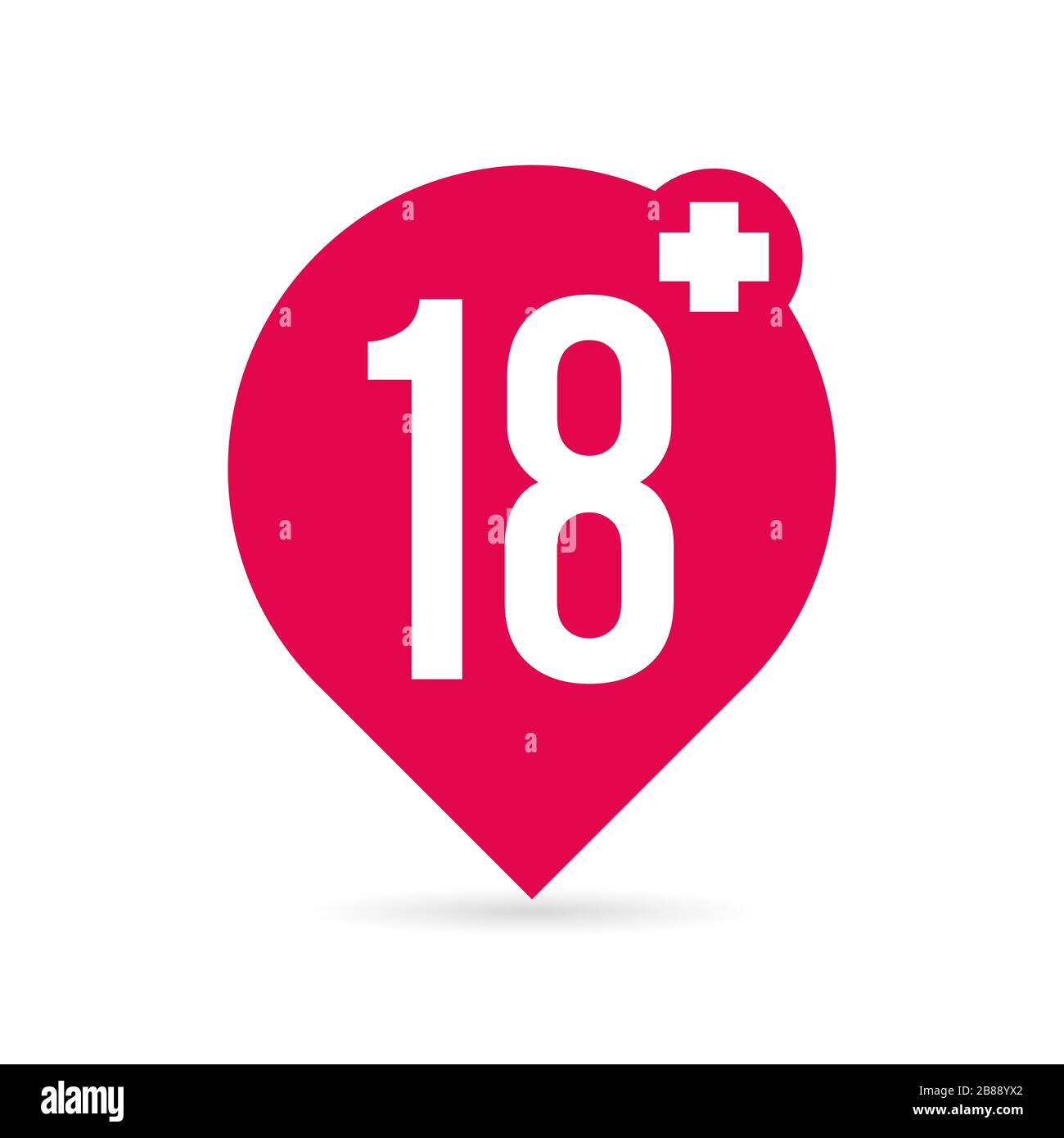 red sign age limit to 18 plus. location icon on a white background ...