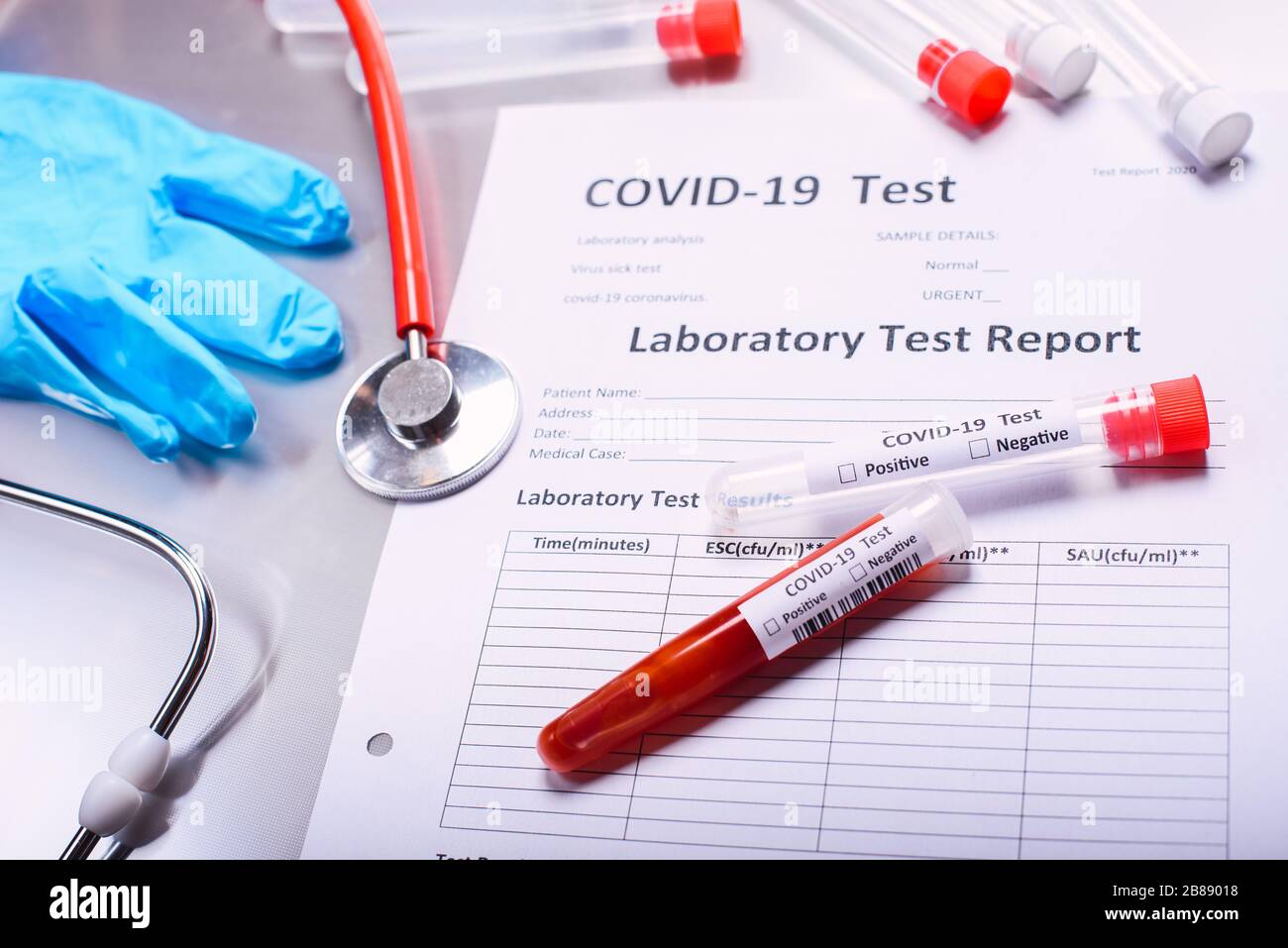 Laboratory test to detect covid-19, isolated test tubes with ...