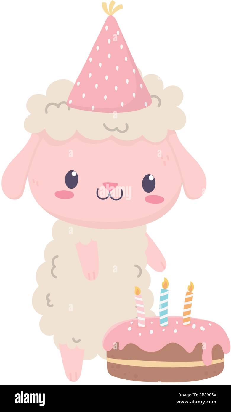 happy birthday sheep gift box party hat celebration decoration vector ...