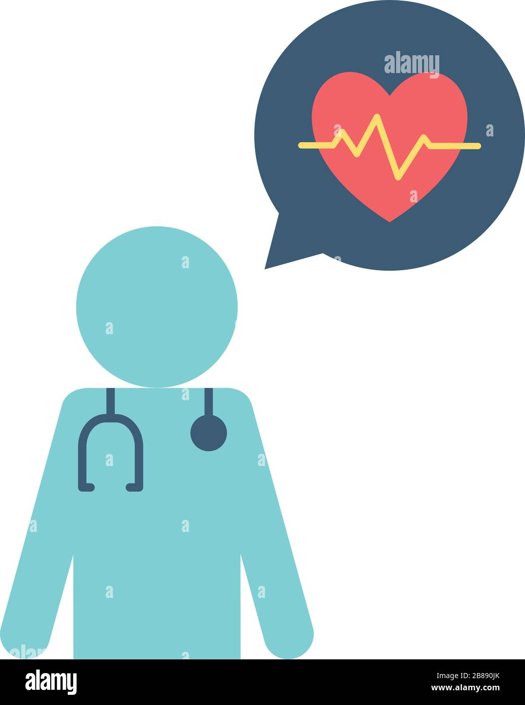 Avatar Doctor With Stethoscope And Heart Pulse Bubble Flat Style Icon