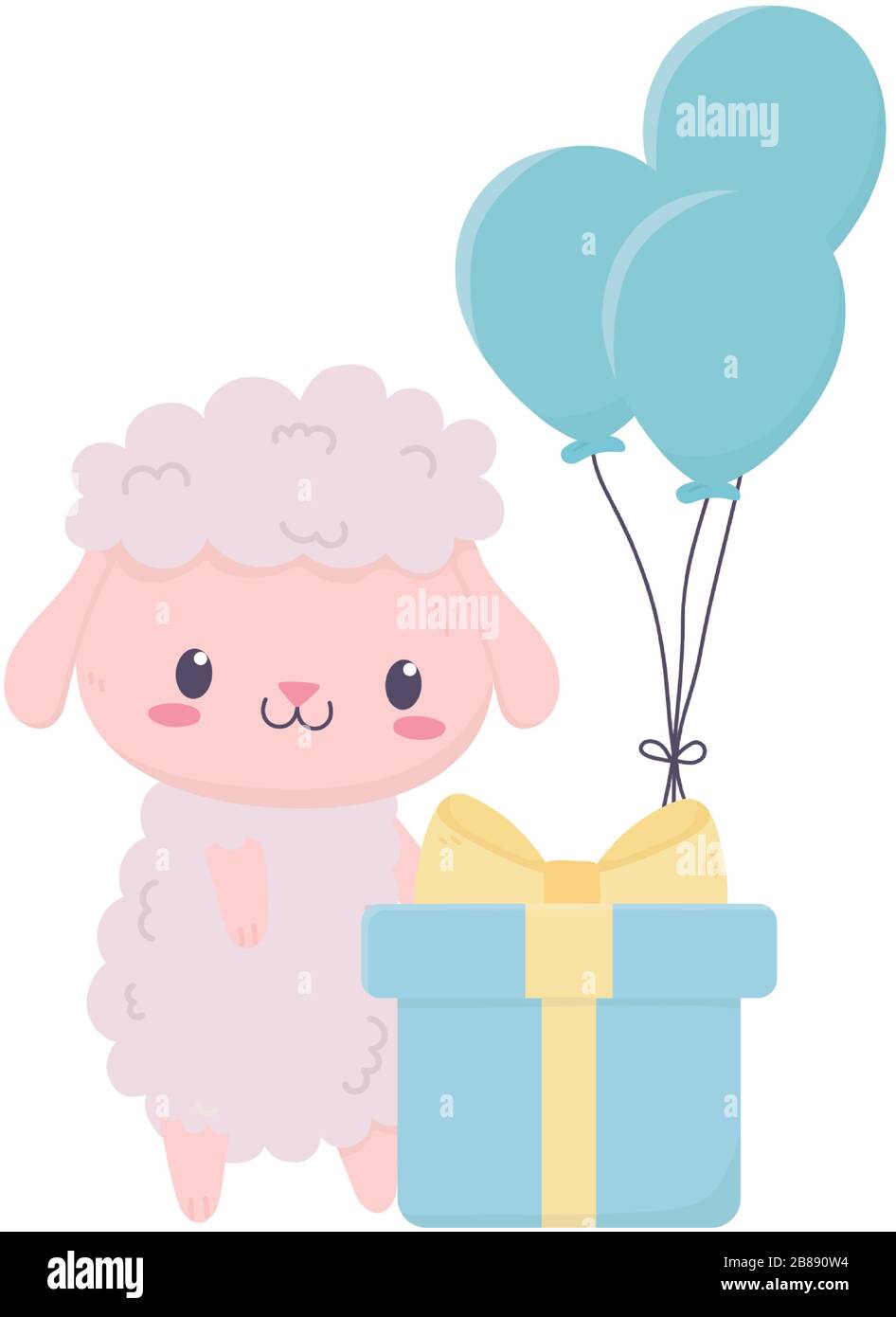 happy birthday cute sheep with gift and balloons animal cartoon vector ...