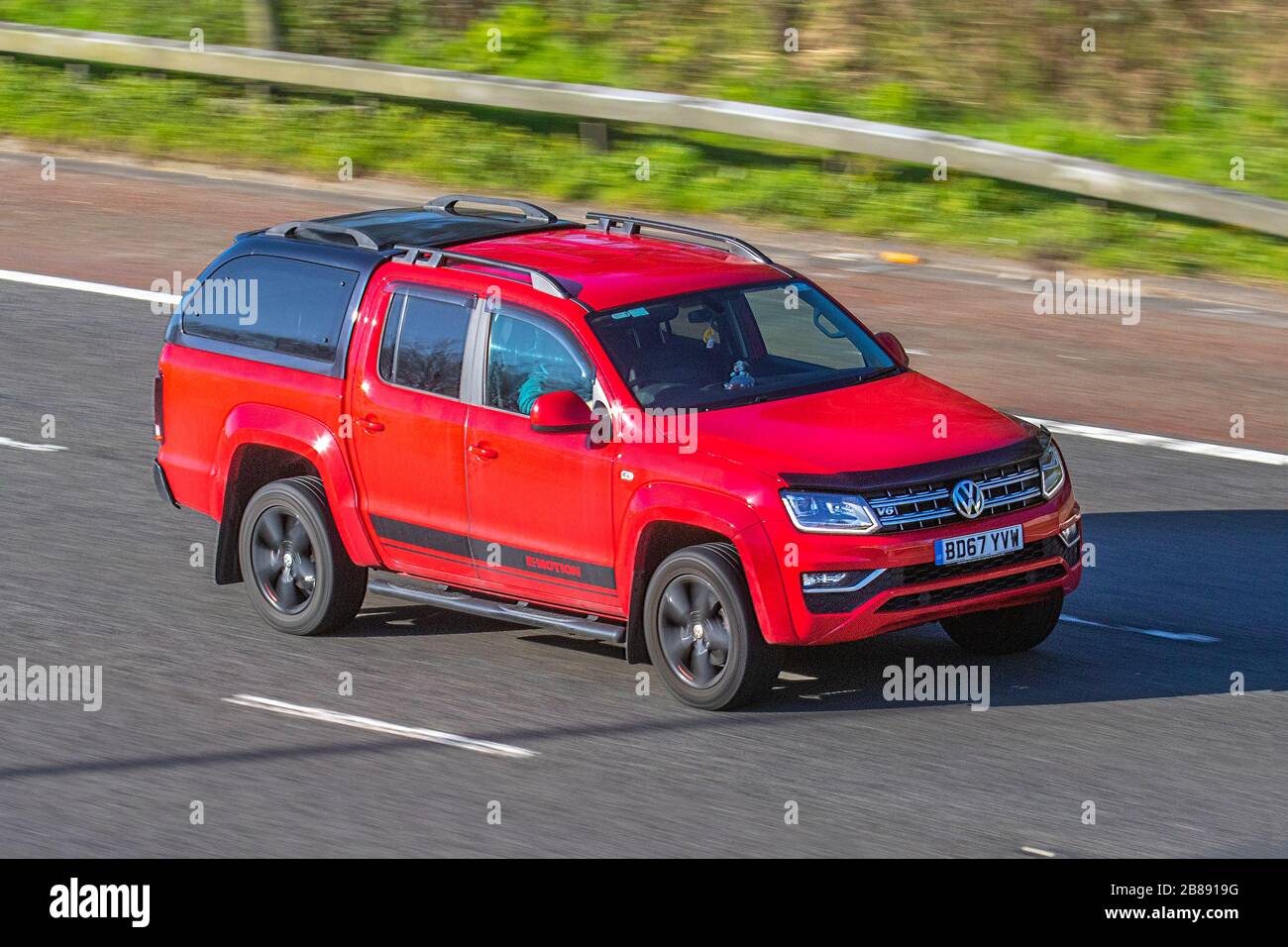 2017 red VW Volkswagen Amarok Highline V6 TDI 4M; UK vehicular traffic ...