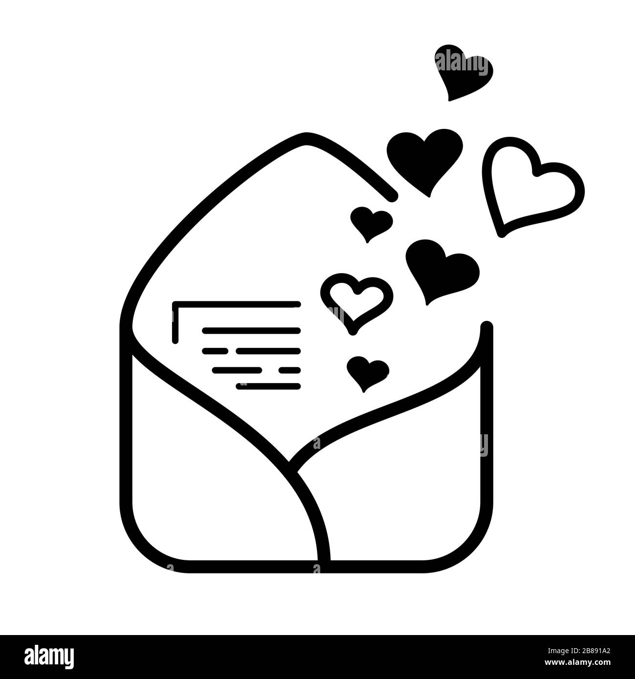 Sign open envelope with a letter and flying hearts. Declaration of love ...