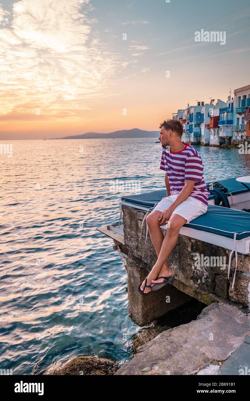 young men on vacation Greece, Mykonos Greece, Little Venice Mykonos ...
