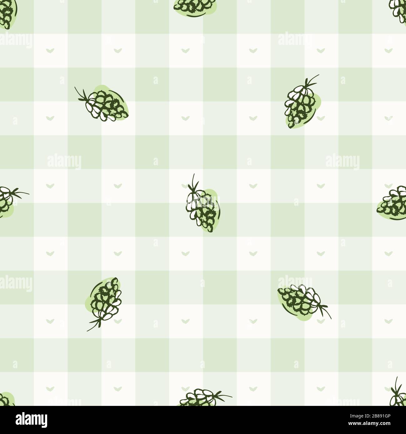Hand drawn whimsical grape gingham seamless pattern. Vector vintage ...