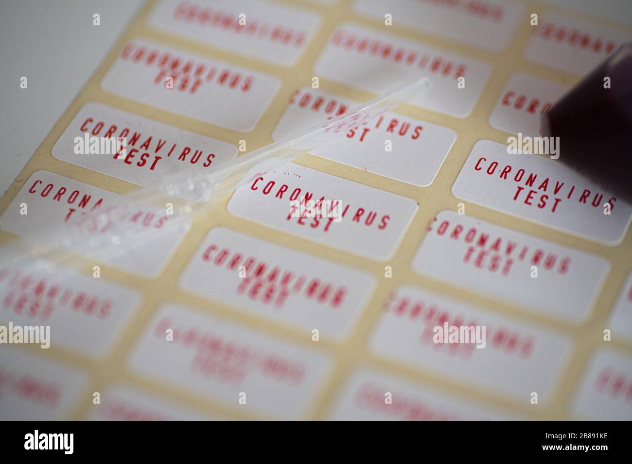 Labels for coronavirus tests in chemical laboratory Stock Photo - Alamy