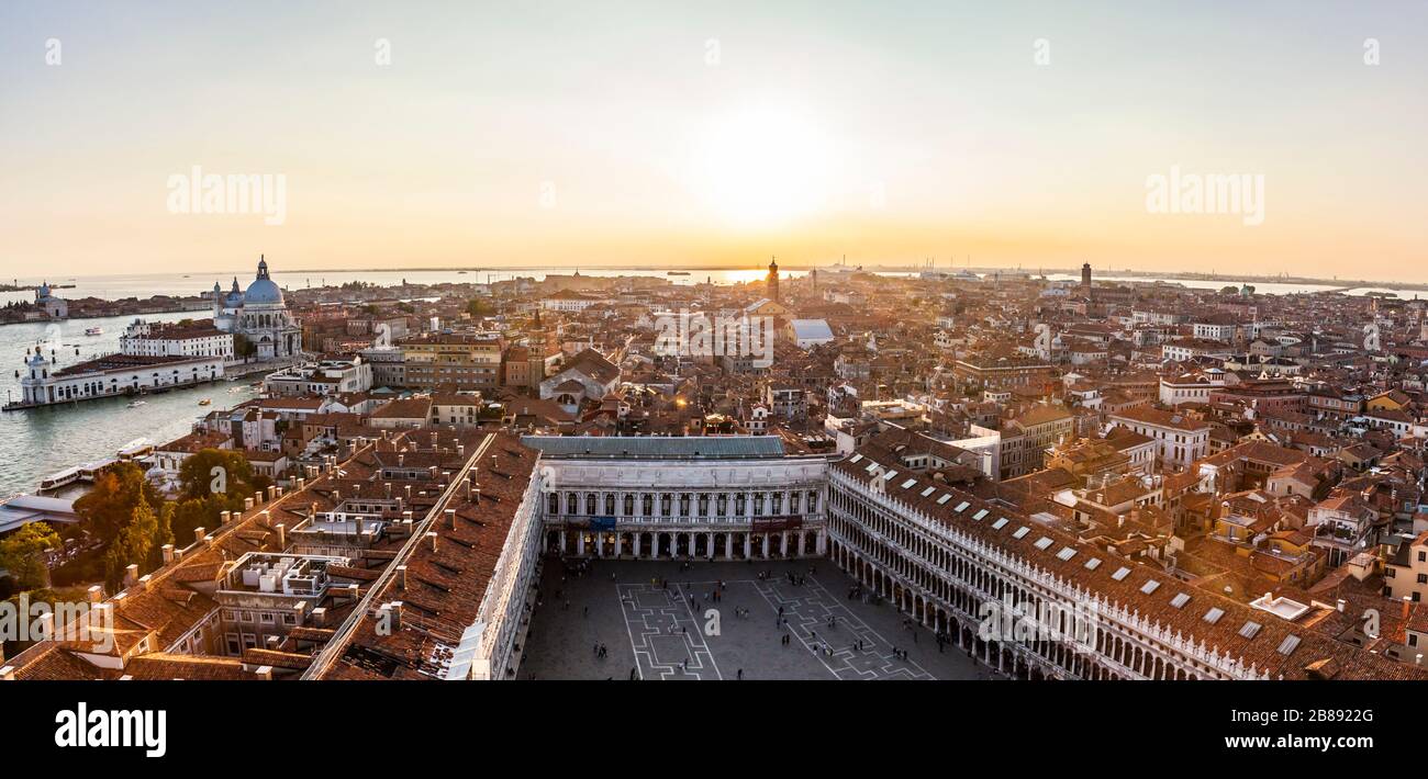 Sunset view of Venice and San Marcos Square from St Marks Campanile ...