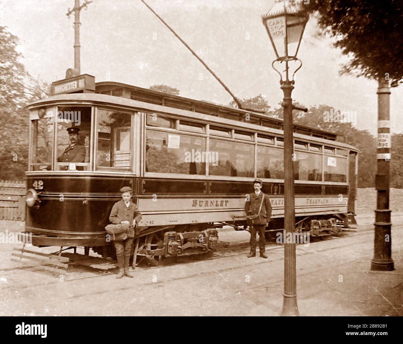 Single deck electric tram, Burnley, Lancashire, early 1900s Stock Photo ...
