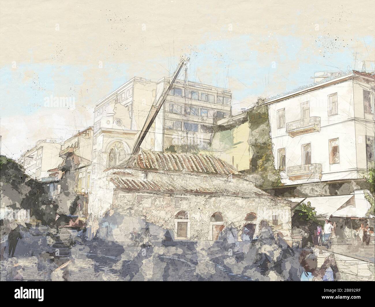 Watercolor sketch or illustration of a beautiful view of the city ...