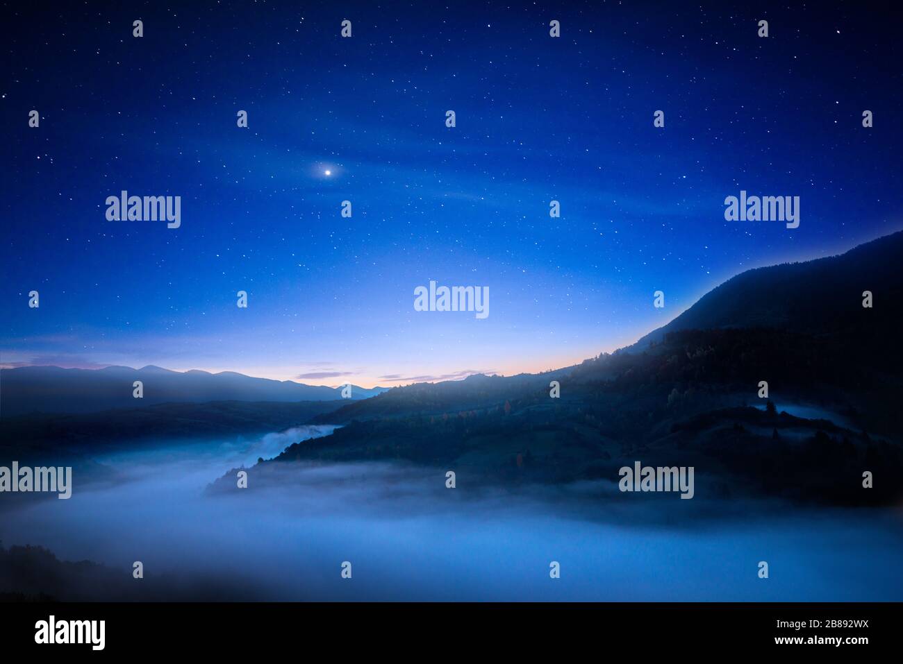 Hills At Night With Stars