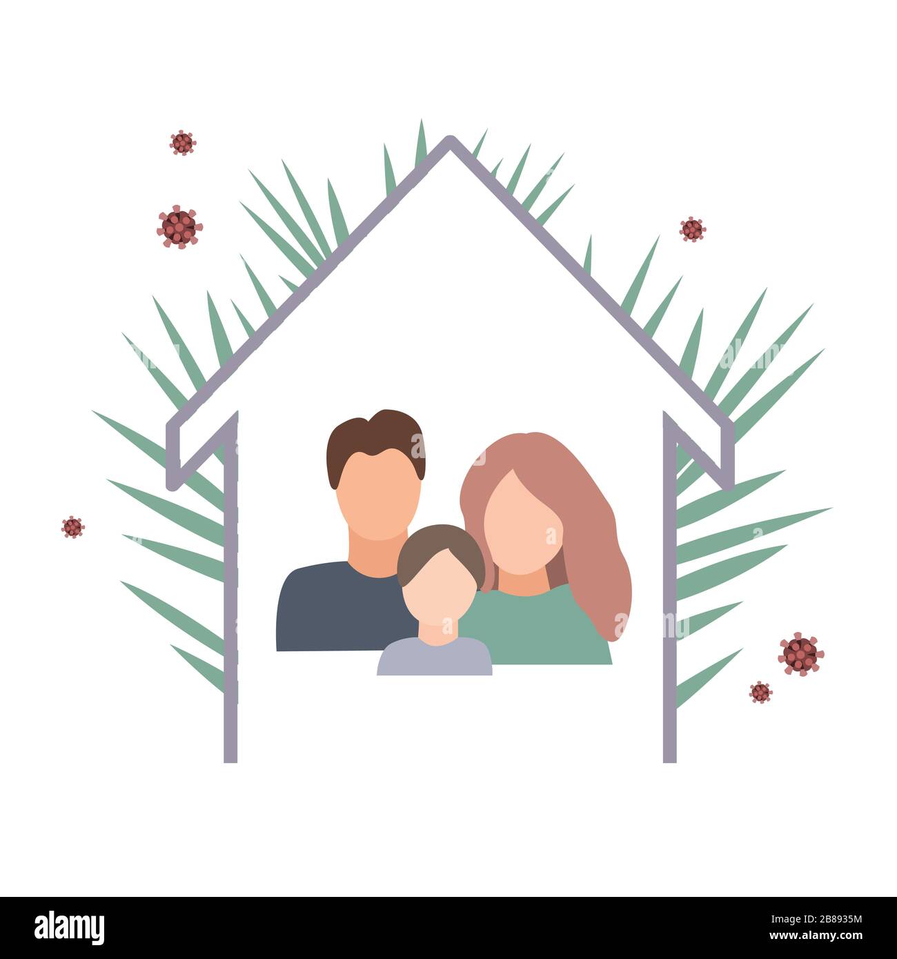 Coronavirus quarantine concept with family staying at home. Flat ...