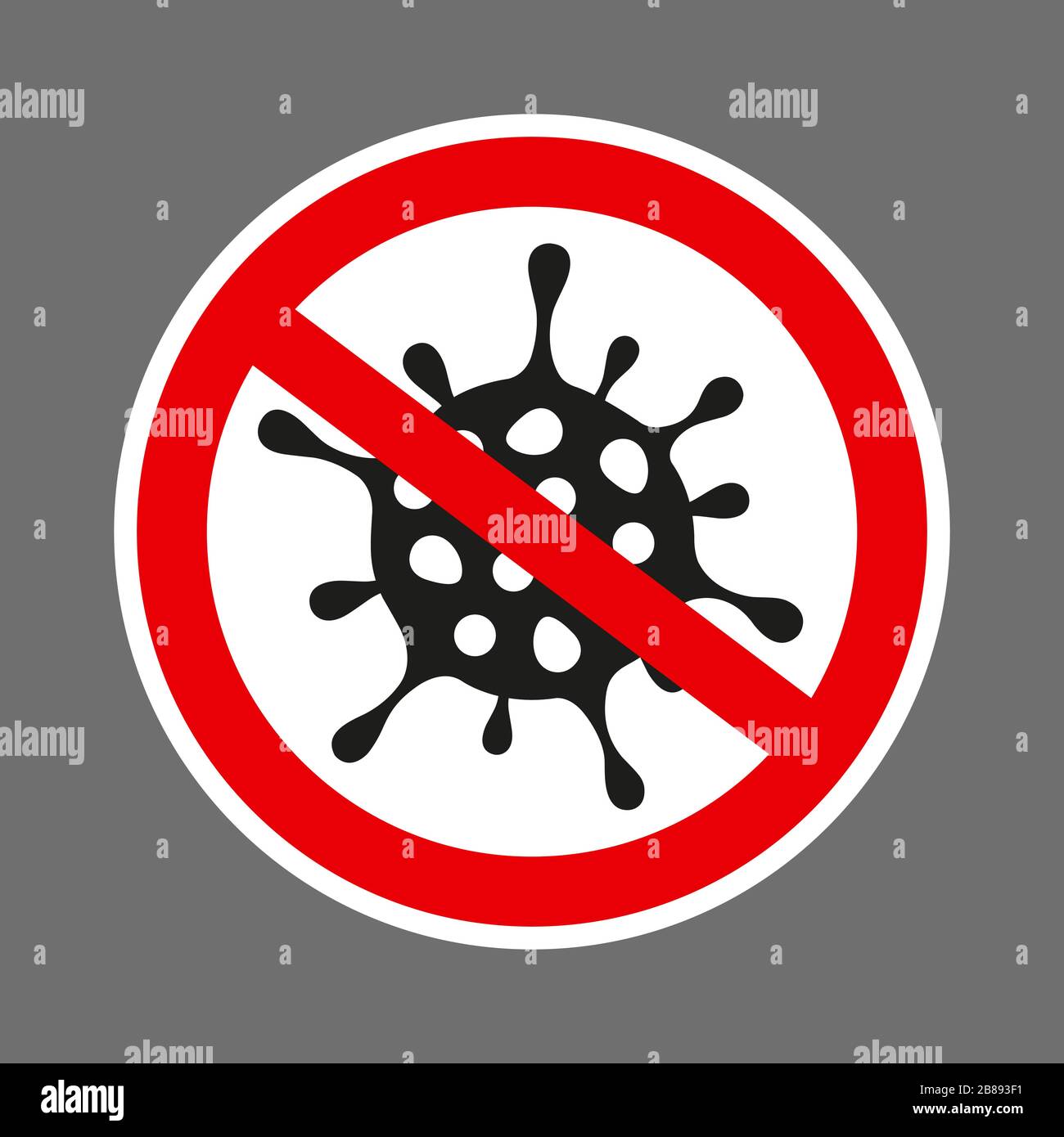 Red forbidden sign with virus particles glyph icon. Stop silhouette ...