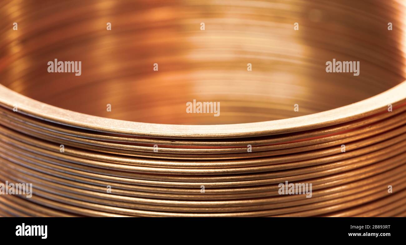 Close-up flat twisted copper wire at a factory for manufacture of ...