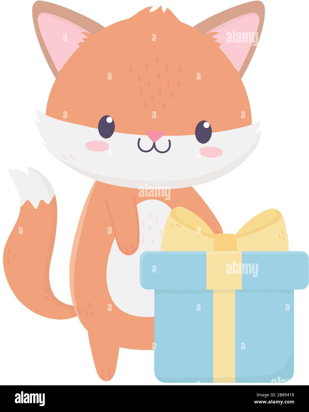 happy birthday cute fox with gift celebration decoration card vector ...