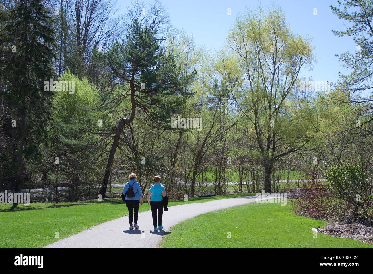 walking in the public park in the spring time, outside, healthy ...