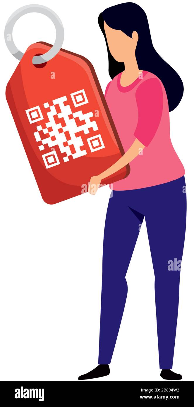 woman and label in qr code isolated icon Stock Vector Image & Art - Alamy