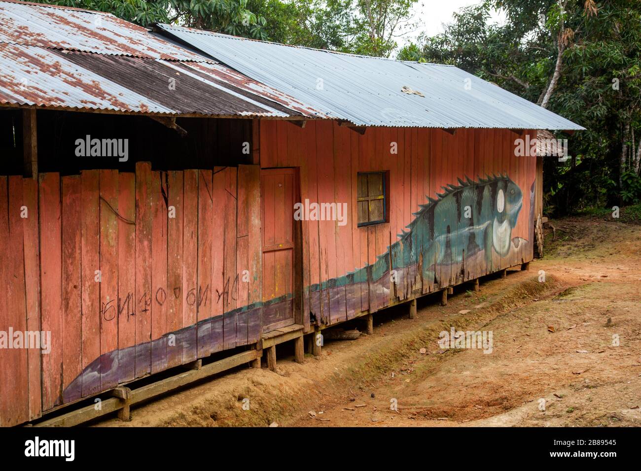 Exotic paintings on Indian houses of the Ticuna tribe community ...