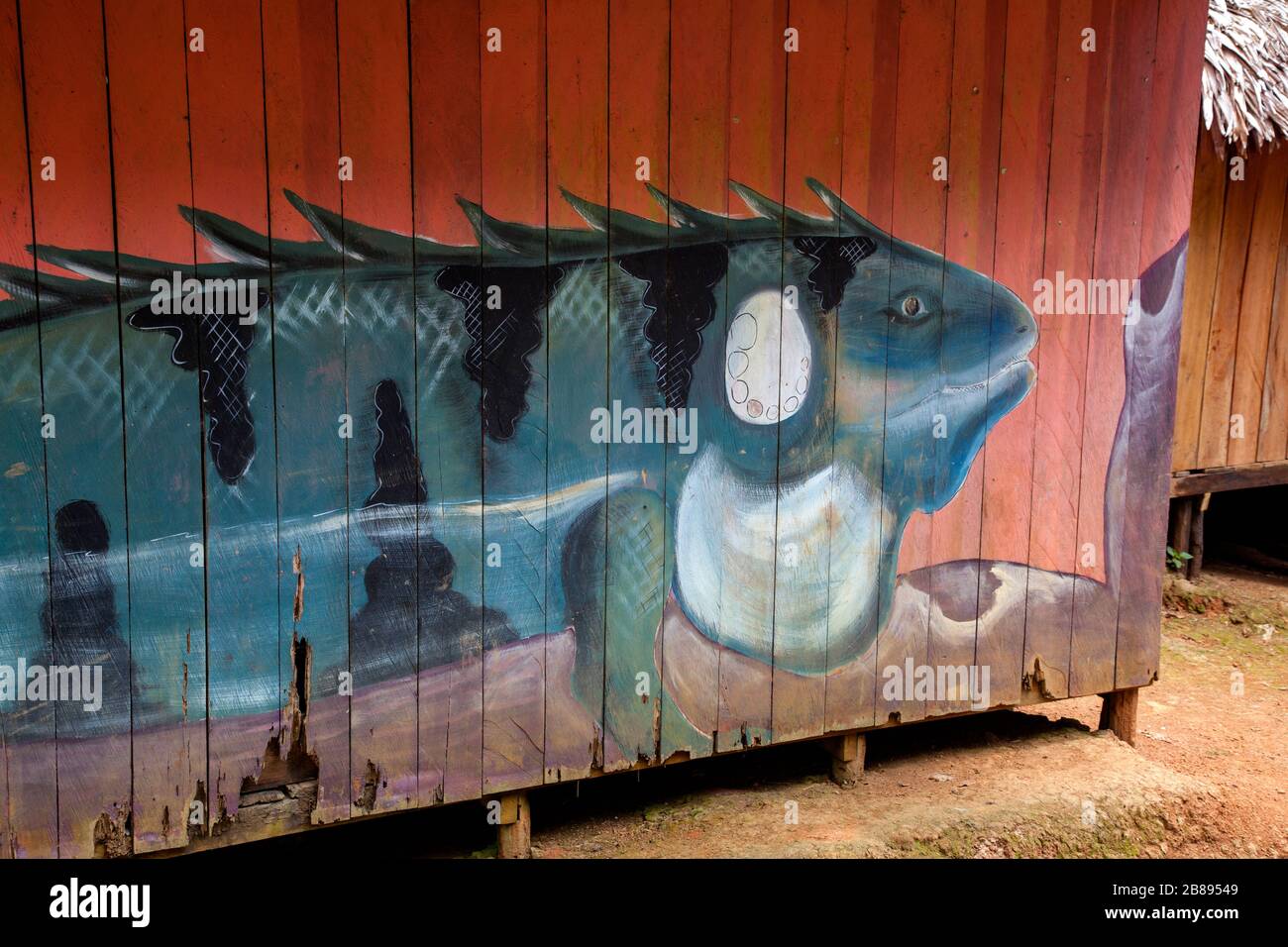 Exotic paintings on Indian houses of the Ticuna tribe community ...