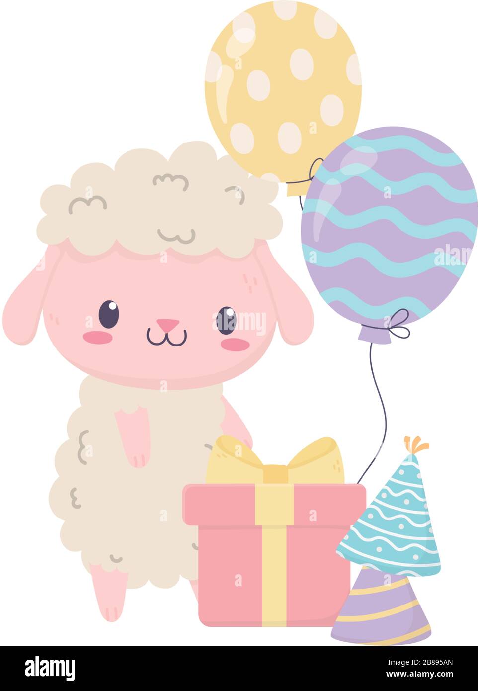 happy birthday sheep gift box party hats and balloons celebration ...