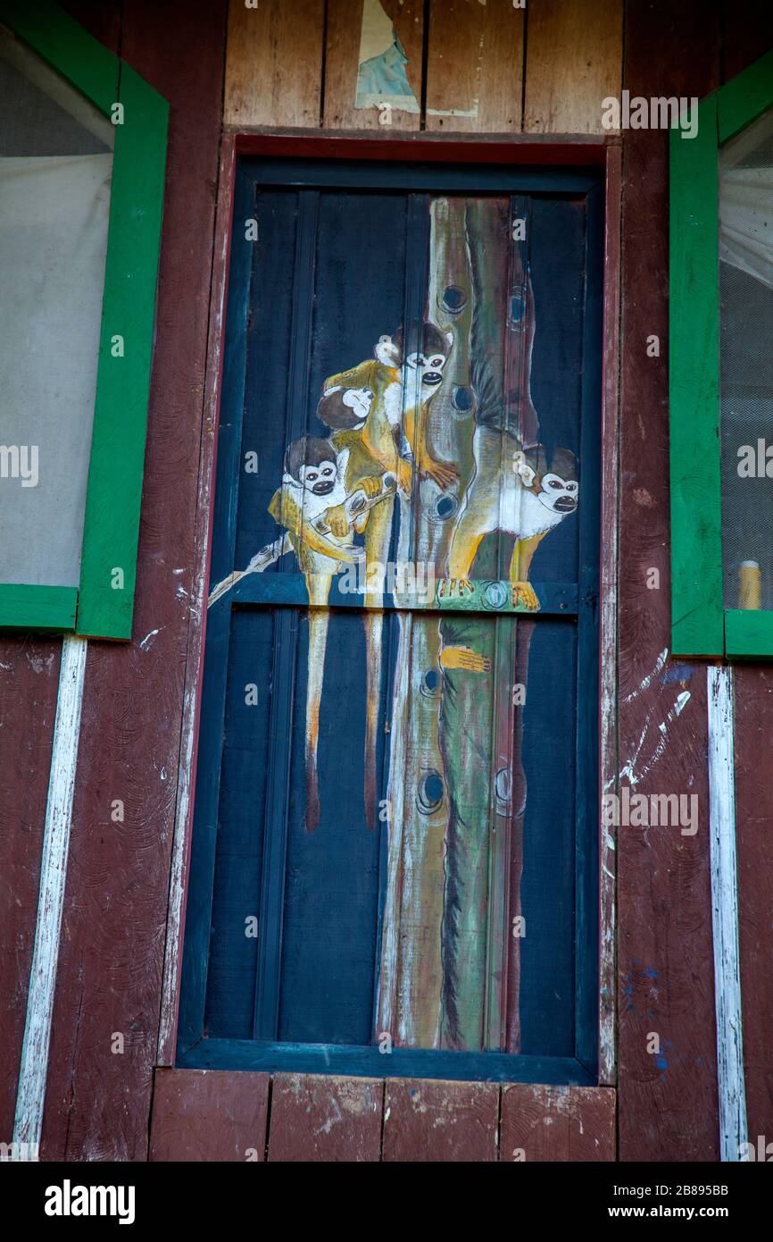 Exotic paintings on Indian houses of the Ticuna tribe community ...