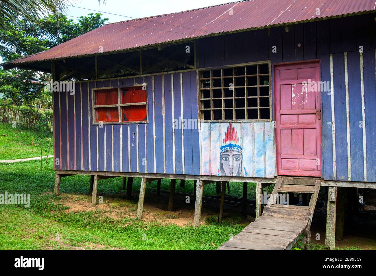 Exotic paintings on Indian houses of the Ticuna tribe community ...
