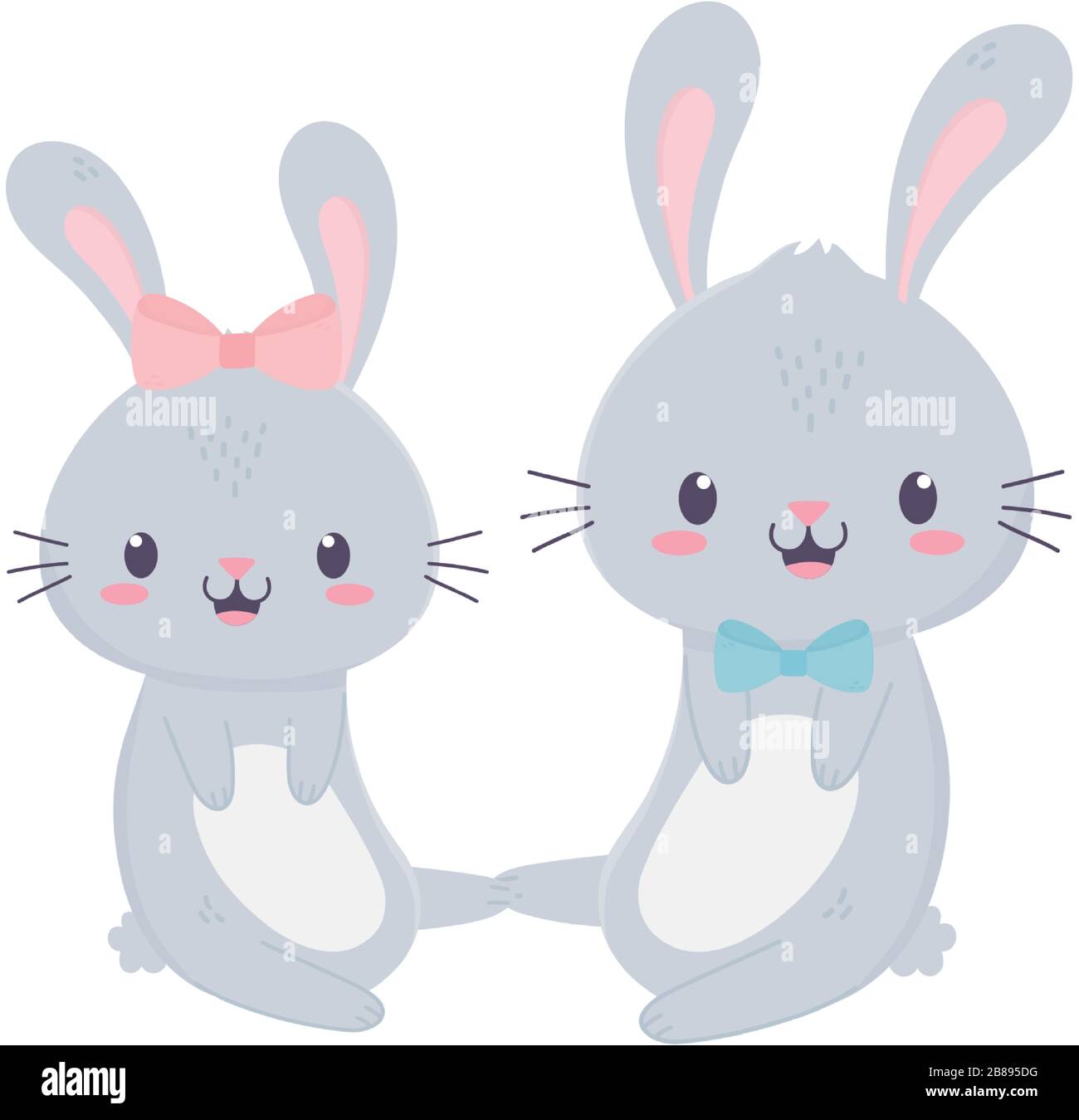 cute couple rabbits with bow tie animal cartoon isolated icon vector ...