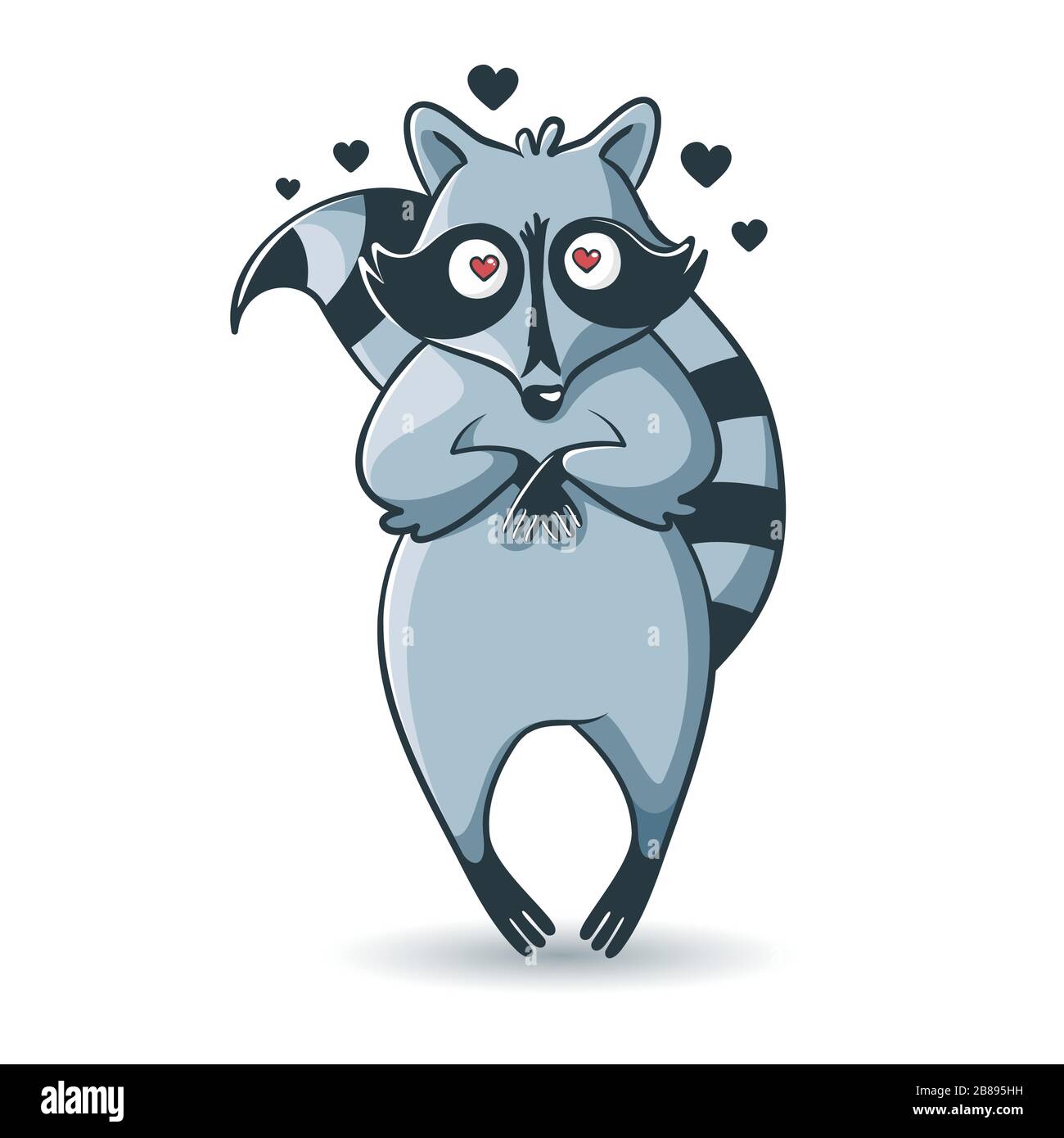 Raccoon in love with hearts in the eyes. Cartoon animal. Love concept ...