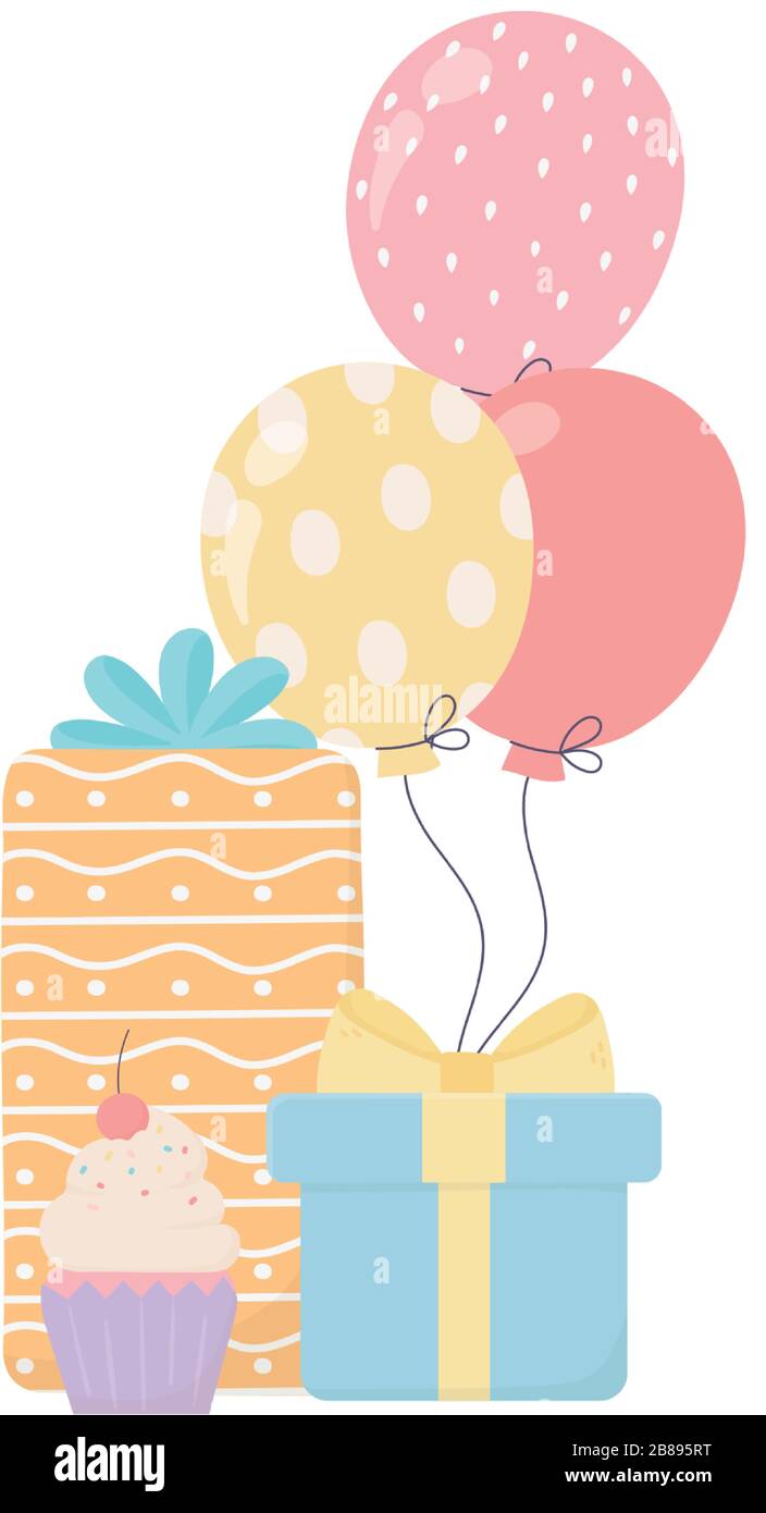 happy birthday sweet cupcake gifts and balloons celebration decoration ...