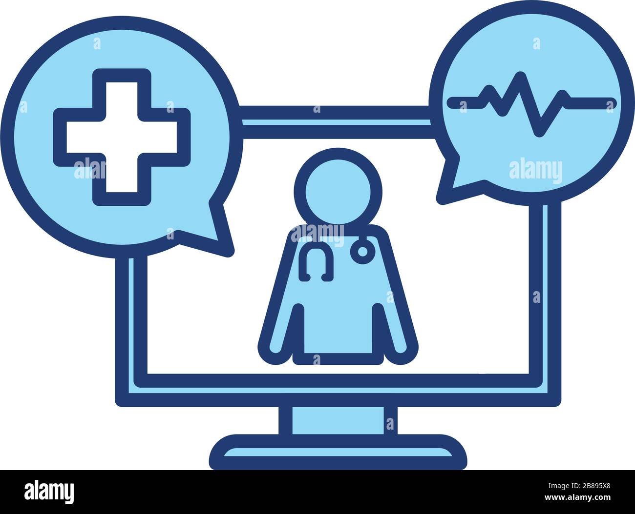 Avatar doctor with stethoscope inside computer line and fill style icon ...