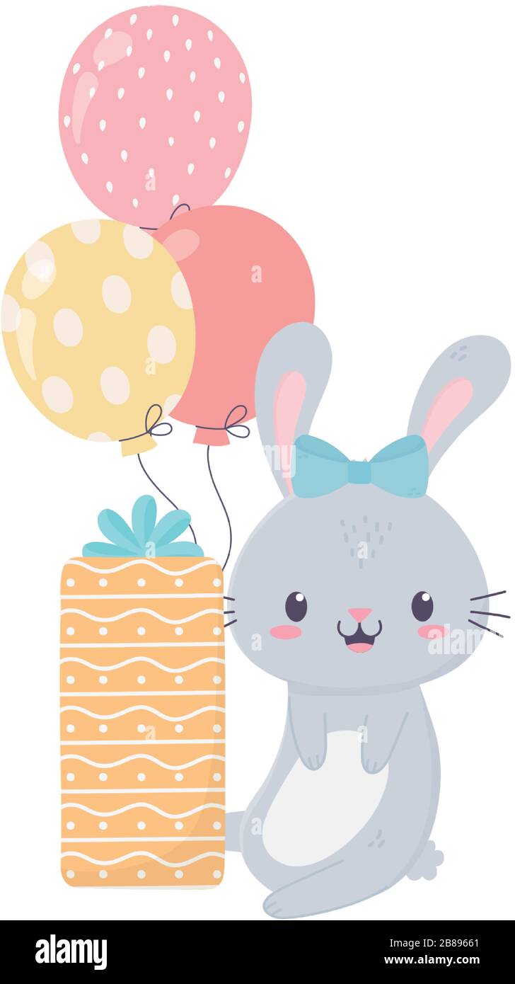 happy birthday rabbit gifts and balloons celebration decoration card ...