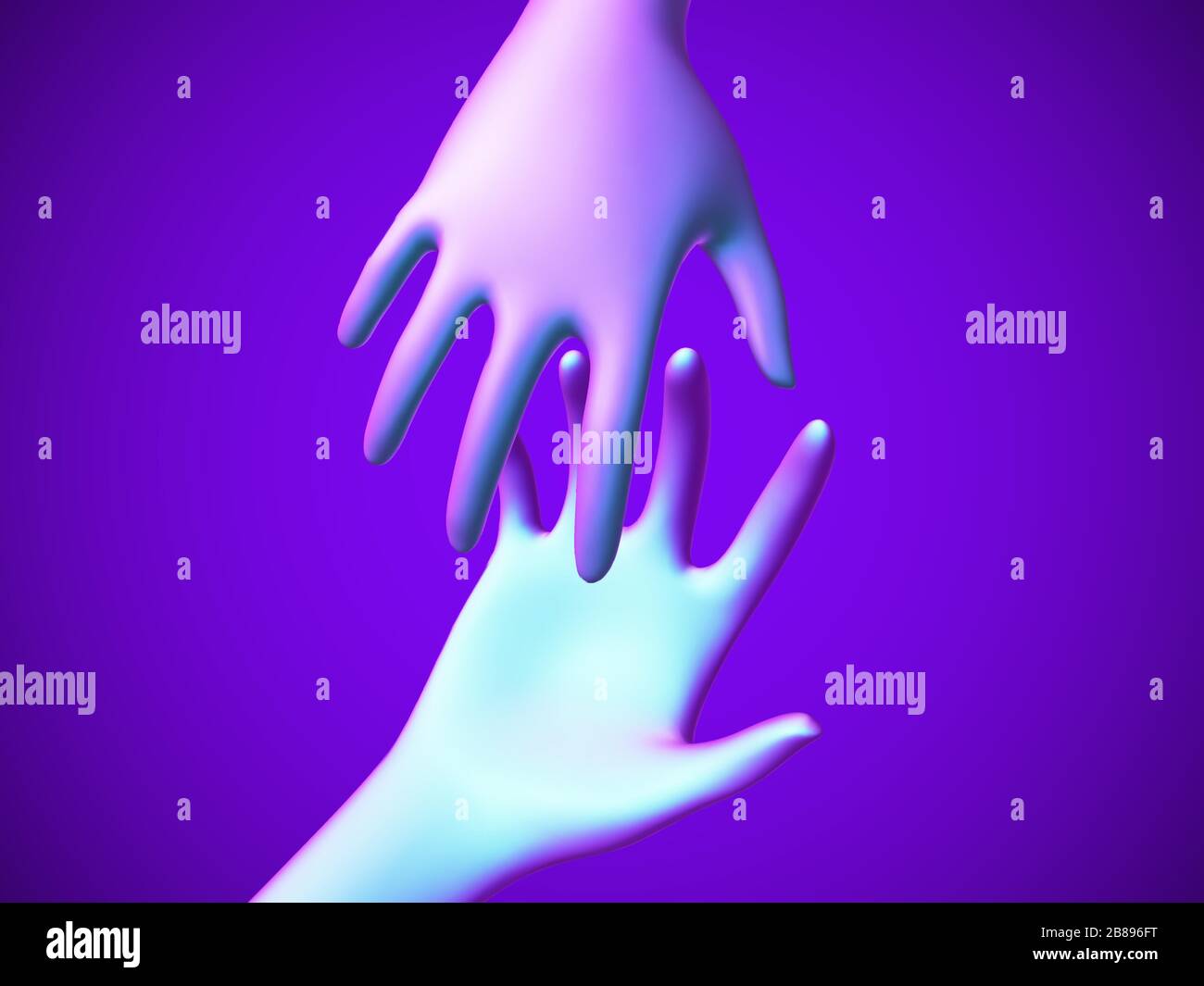 Helping gesture - two hands taking each other on blue background Stock ...