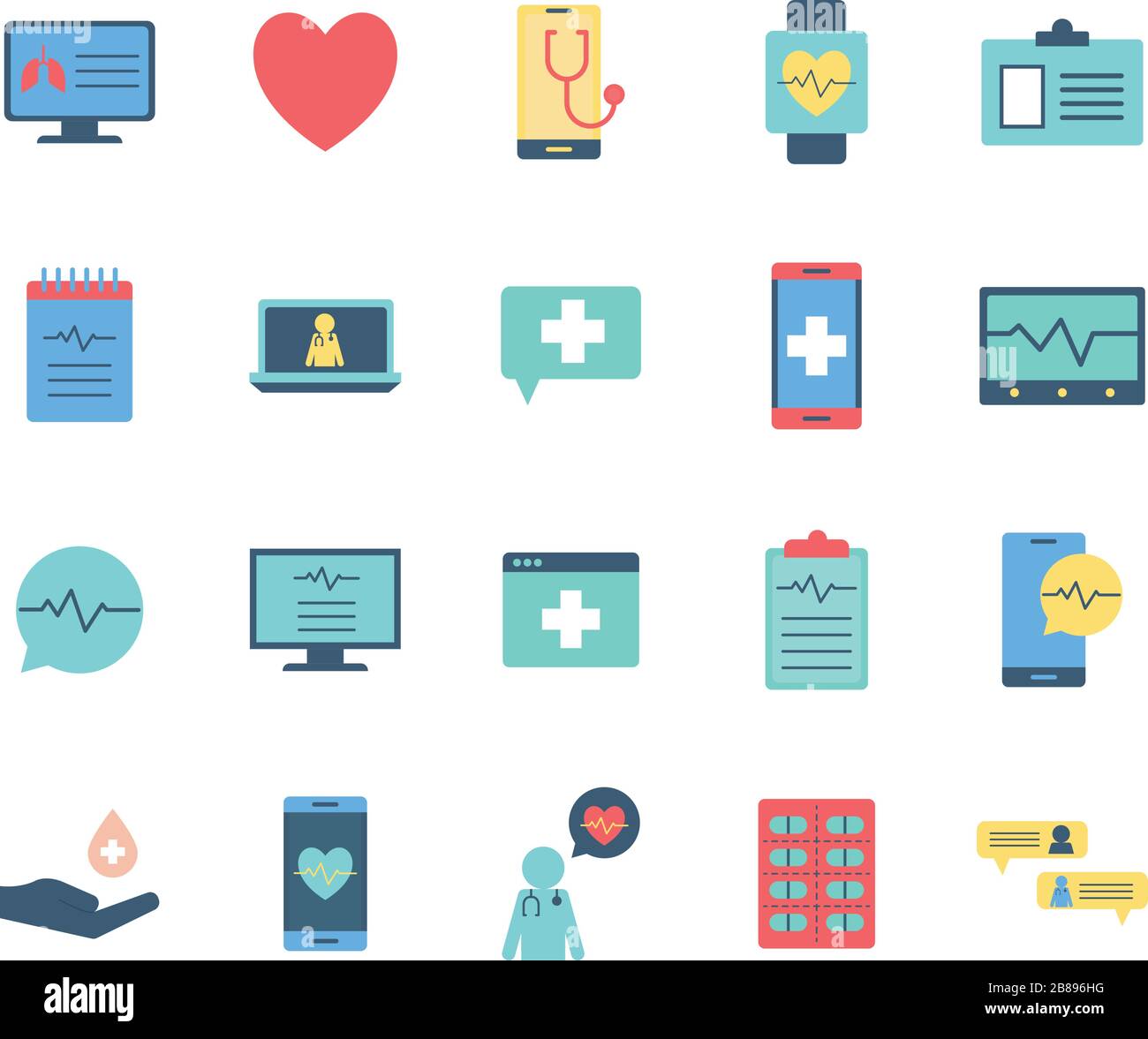 Isolated health online flat style icon set vector design Stock Vector ...