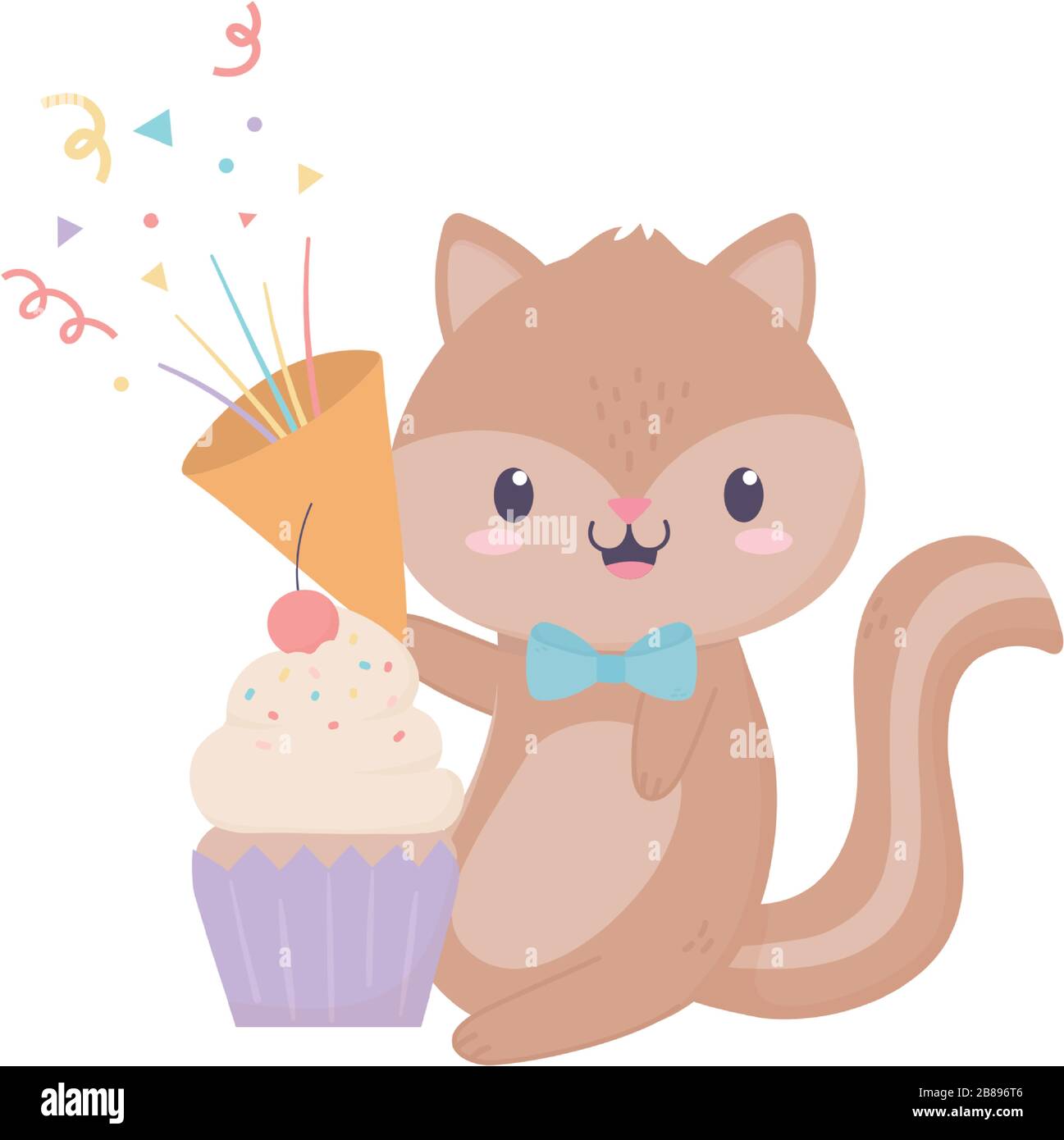 happy birthday squirrel gift cupcake and horn confetti celebration ...