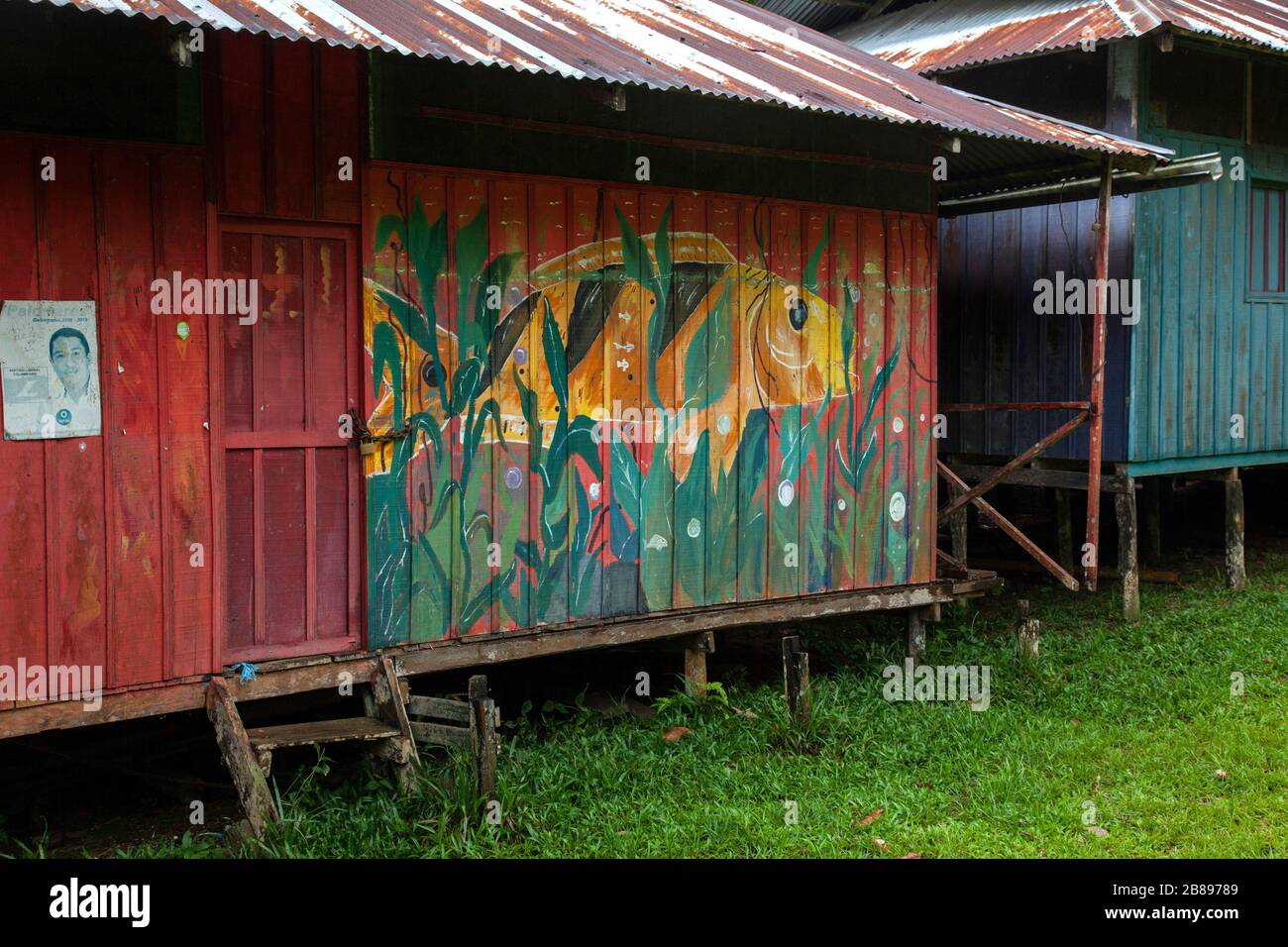 Exotic paintings on Indian houses of the Ticuna tribe community ...