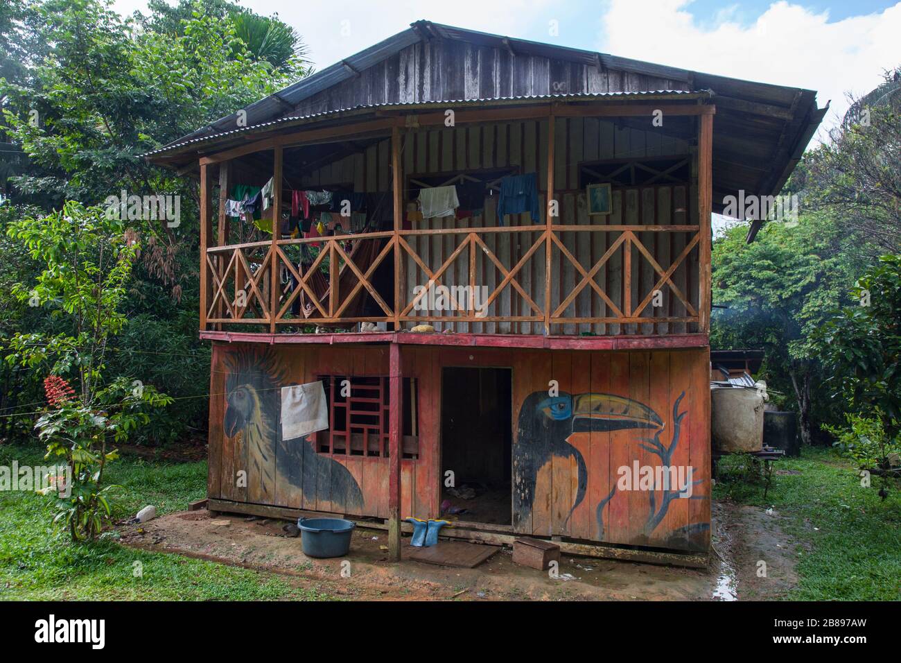 Exotic paintings on Indian houses of the Ticuna tribe community ...