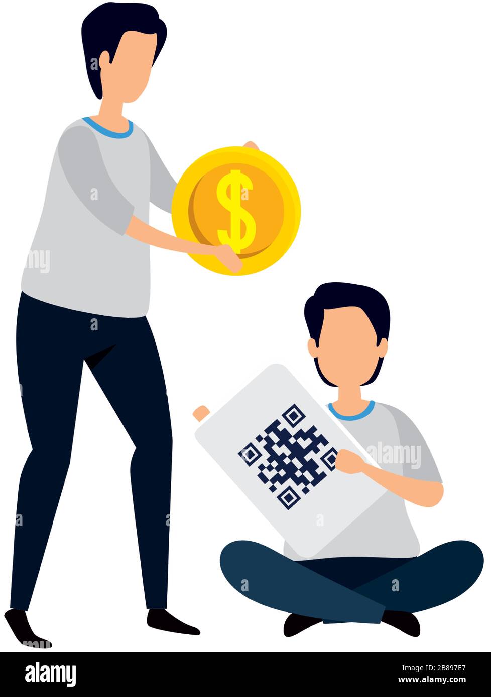 men with qr code and coin Stock Vector Image & Art - Alamy