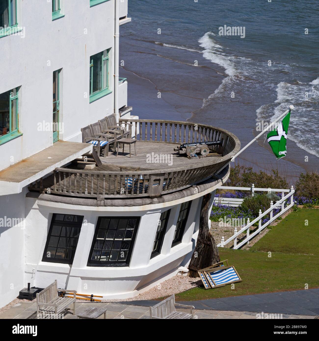 the iconic 1930's Art Deco Burgh Island Hotel as seen from the hotel ...