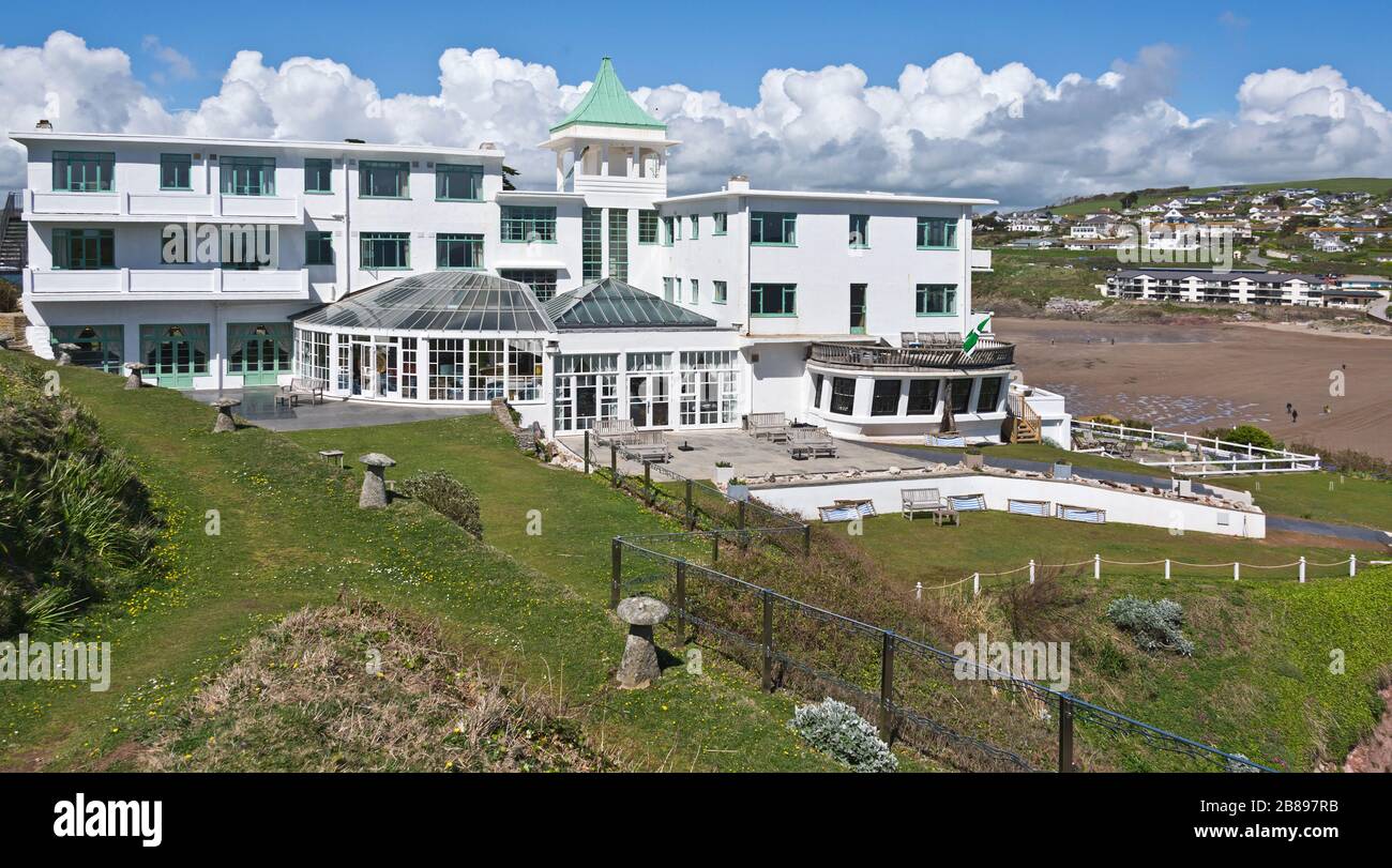 the iconic 1930's Art Deco Burgh Island Hotel as seen from the hotel ...