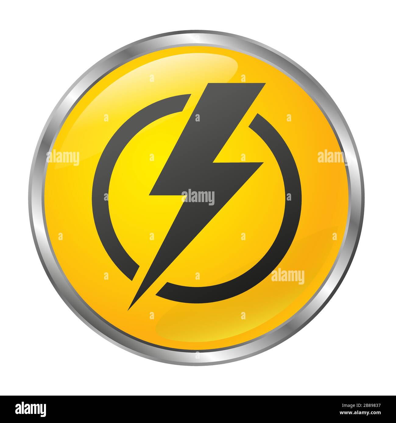 Big yellow power off button on a white background. Isolated object. 3D ...