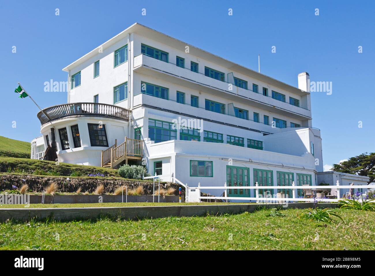 the iconic 1930's Art Deco Burgh Island Hotel as seen from the hotel ...