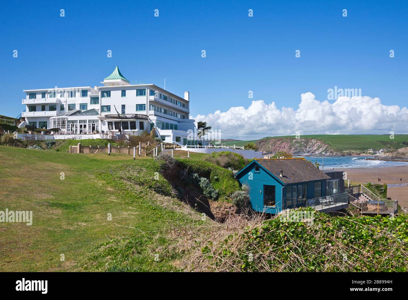 the iconic 1930's Art Deco Burgh Island Hotel as seen from the hotel ...