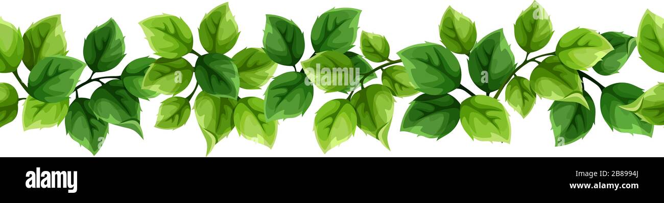 Vector horizontal seamless border with green leaves Stock Vector Image ...