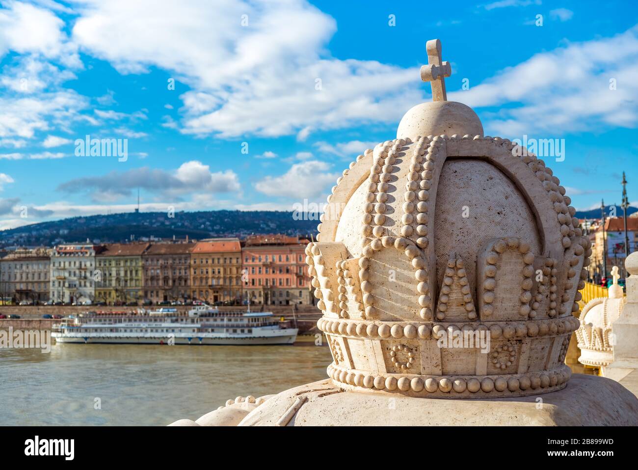 King Stephen's crown on the Margaret Bridge. Budapest, Hungary Stock ...