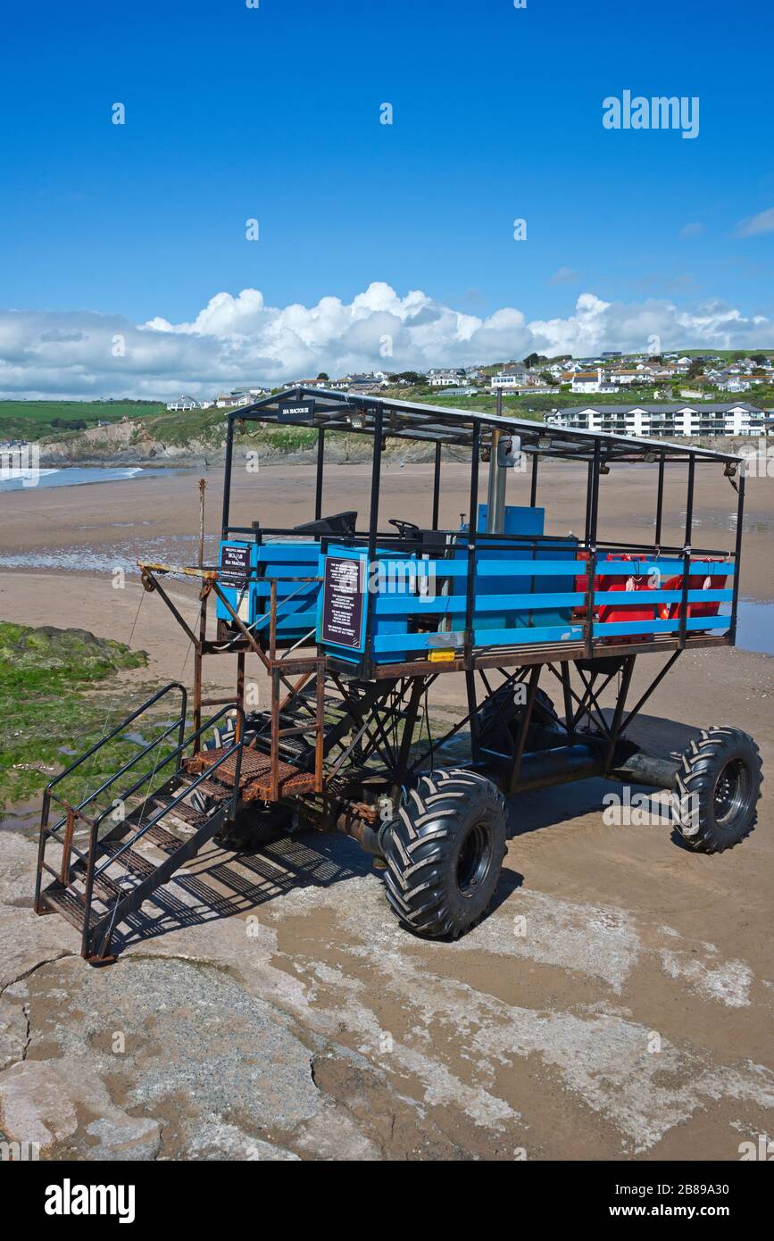 the Burgh Island Sea Tractor waiting at the landing point on Burgh ...