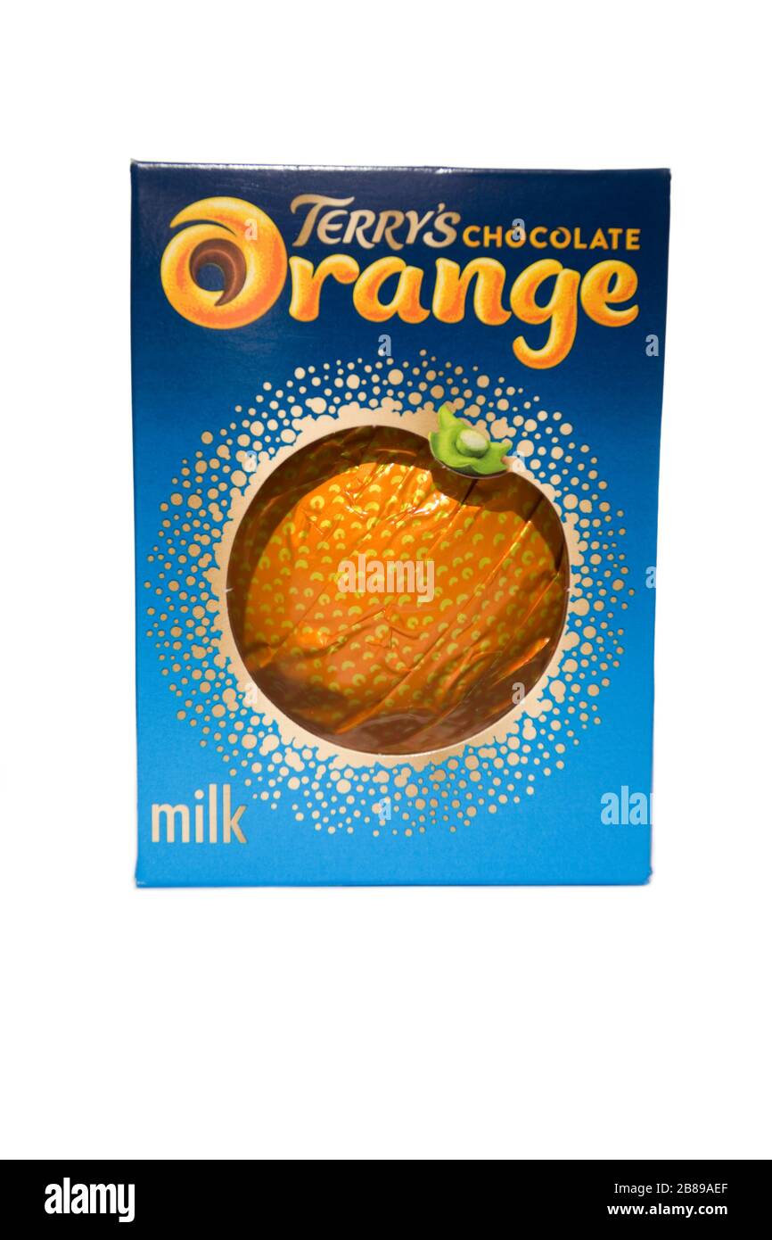 Terry's Chocolate Orange box on isolated white background Stock Photo ...