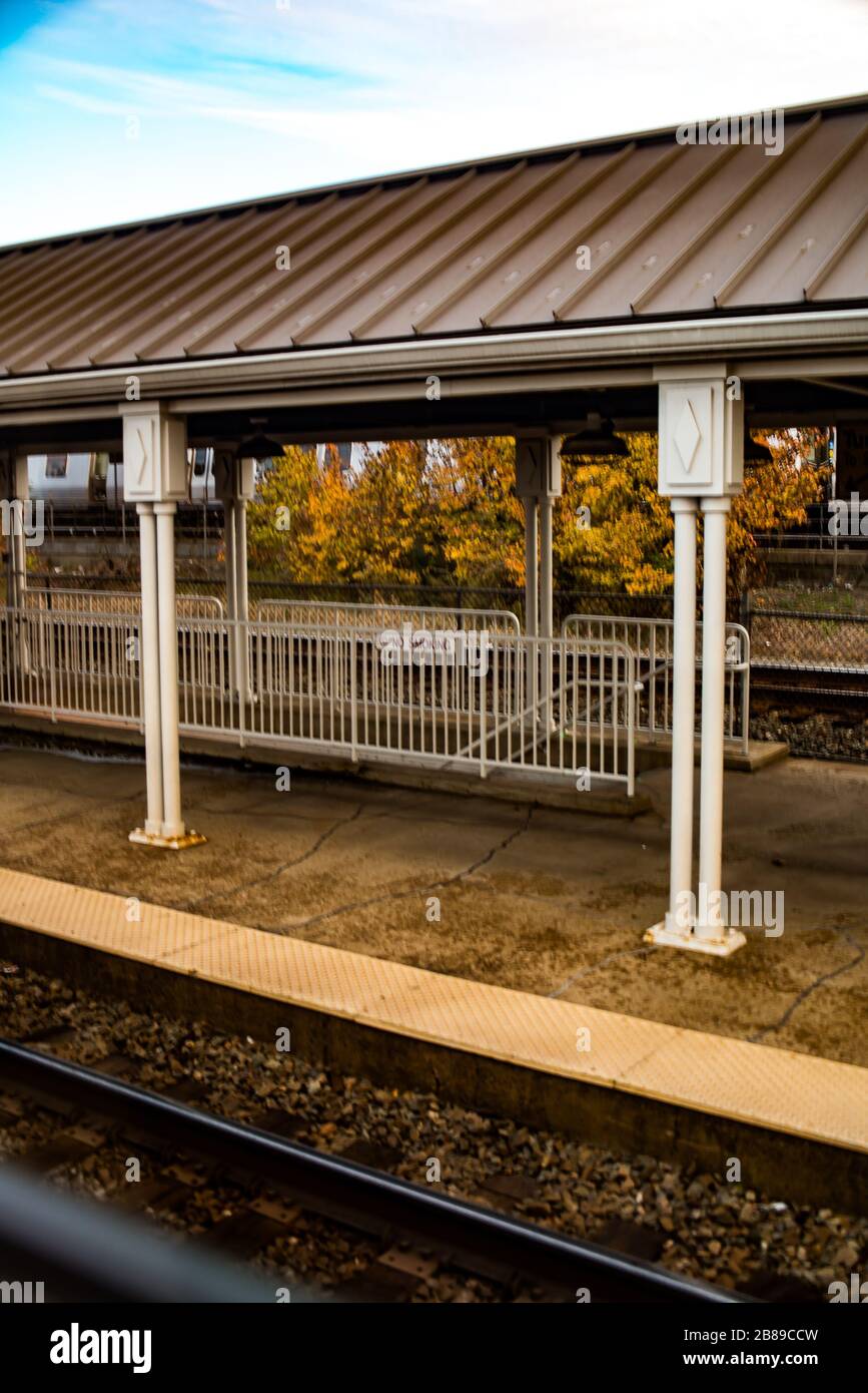 Lancaster, Pa. train station, pillars, fence, bench Stock Photo - Alamy